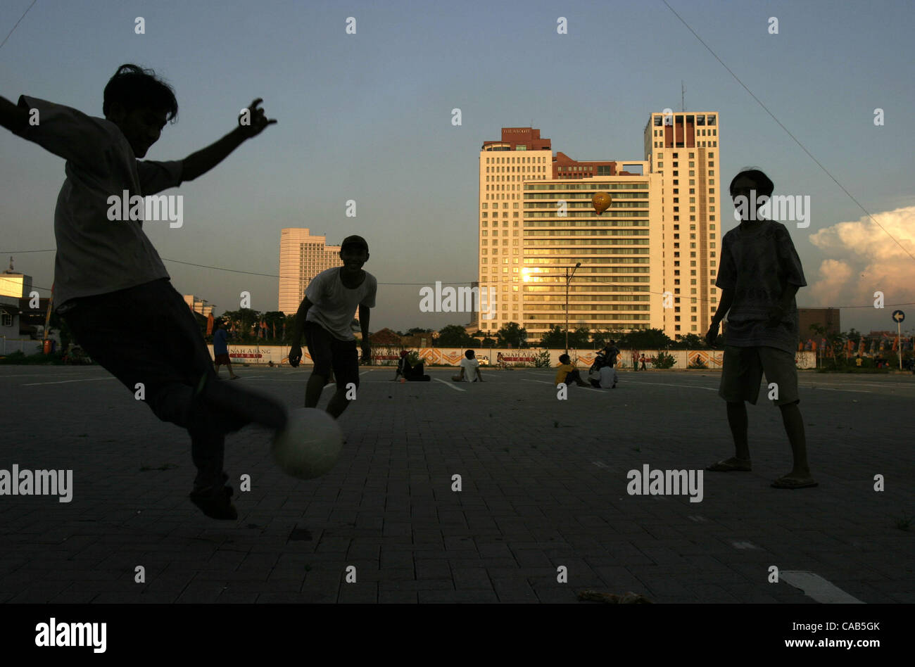 JAKARTA, INDONESIA - APRIL 28, 2004 Landscape of Jakarta with ...