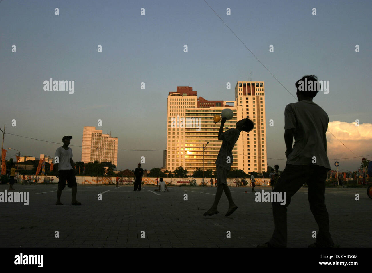 JAKARTA, INDONESIA - APRIL 28, 2004 Landscape of Jakarta with ...