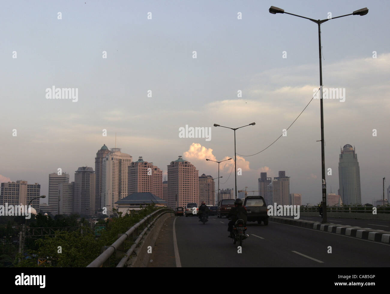 JAKARTA, INDONESIA - APRIL 28, 2004 Landscape of Jakarta with ...