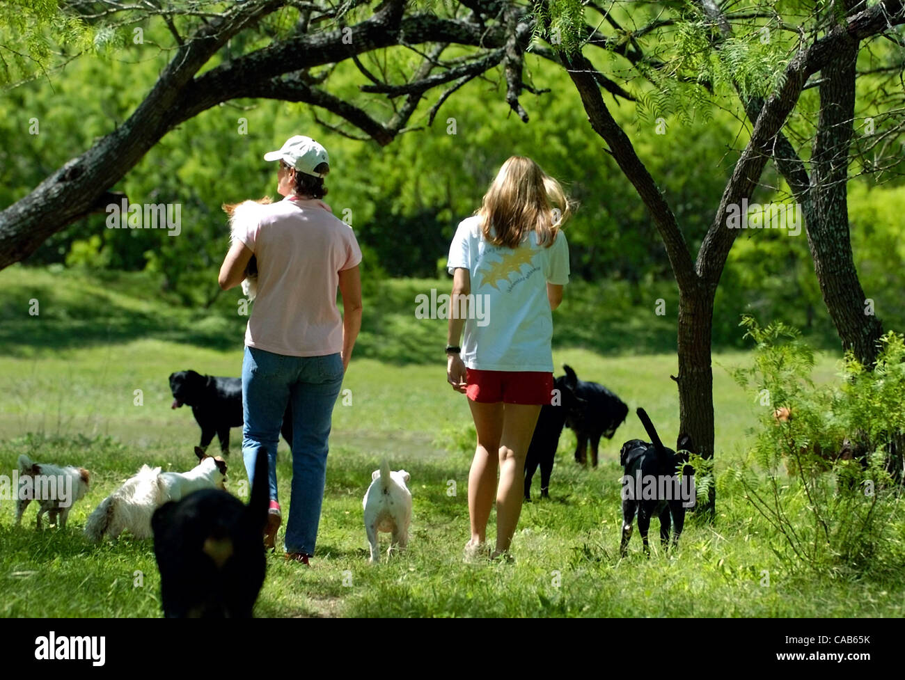 SA LIFE - Brooke Negley, left, and one of her assistants walk a group ...