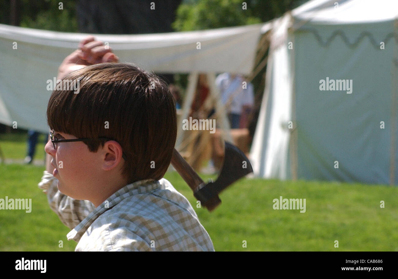May 08, 2004 - Cincinnati, Ohio, USA - Trying his hand at tomahawk ...