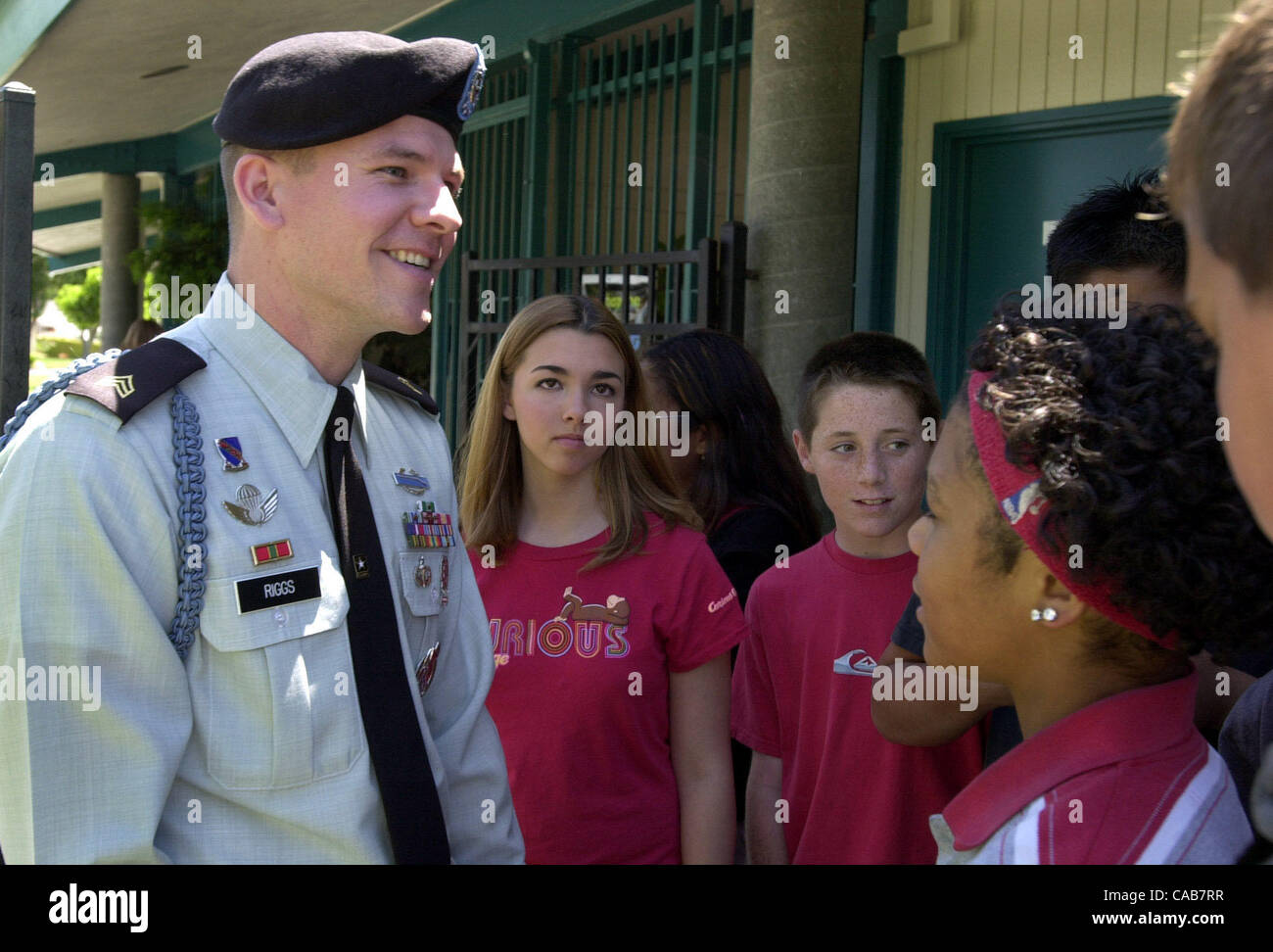 Recently returned from Iraq, Army sgt. Kyle Riggs came by Wells Middle ...