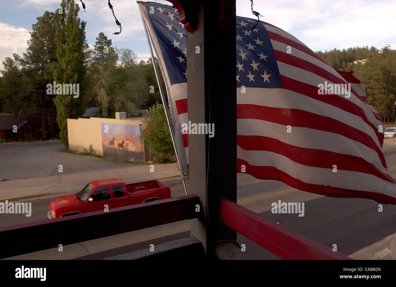 The porch of a historic building looks out on Sudderth Street, the main ...