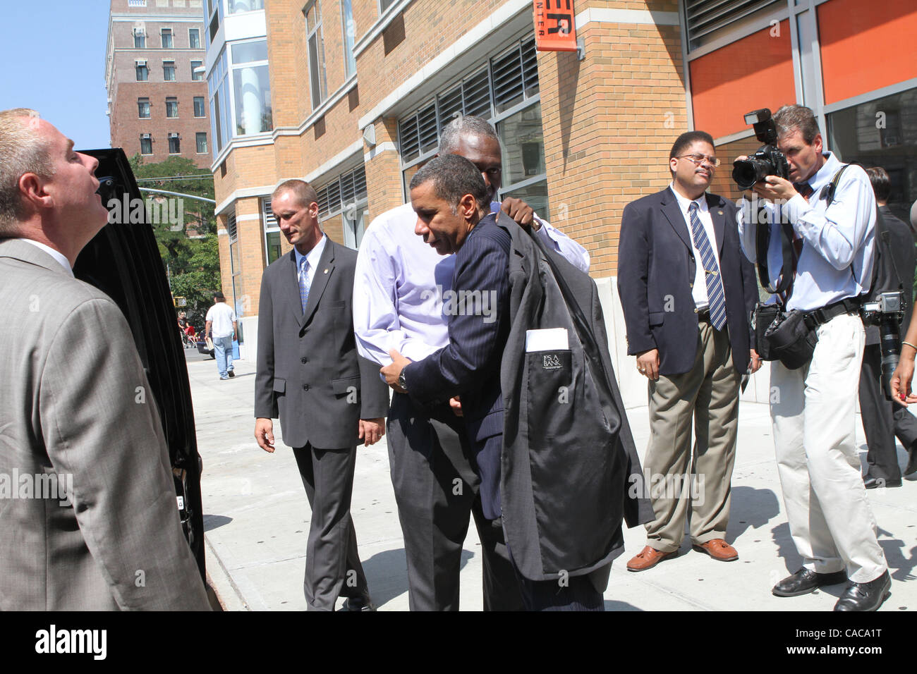 Gov. David Paterson and Assemblyman Keith Wright talking outside Dwyer ...