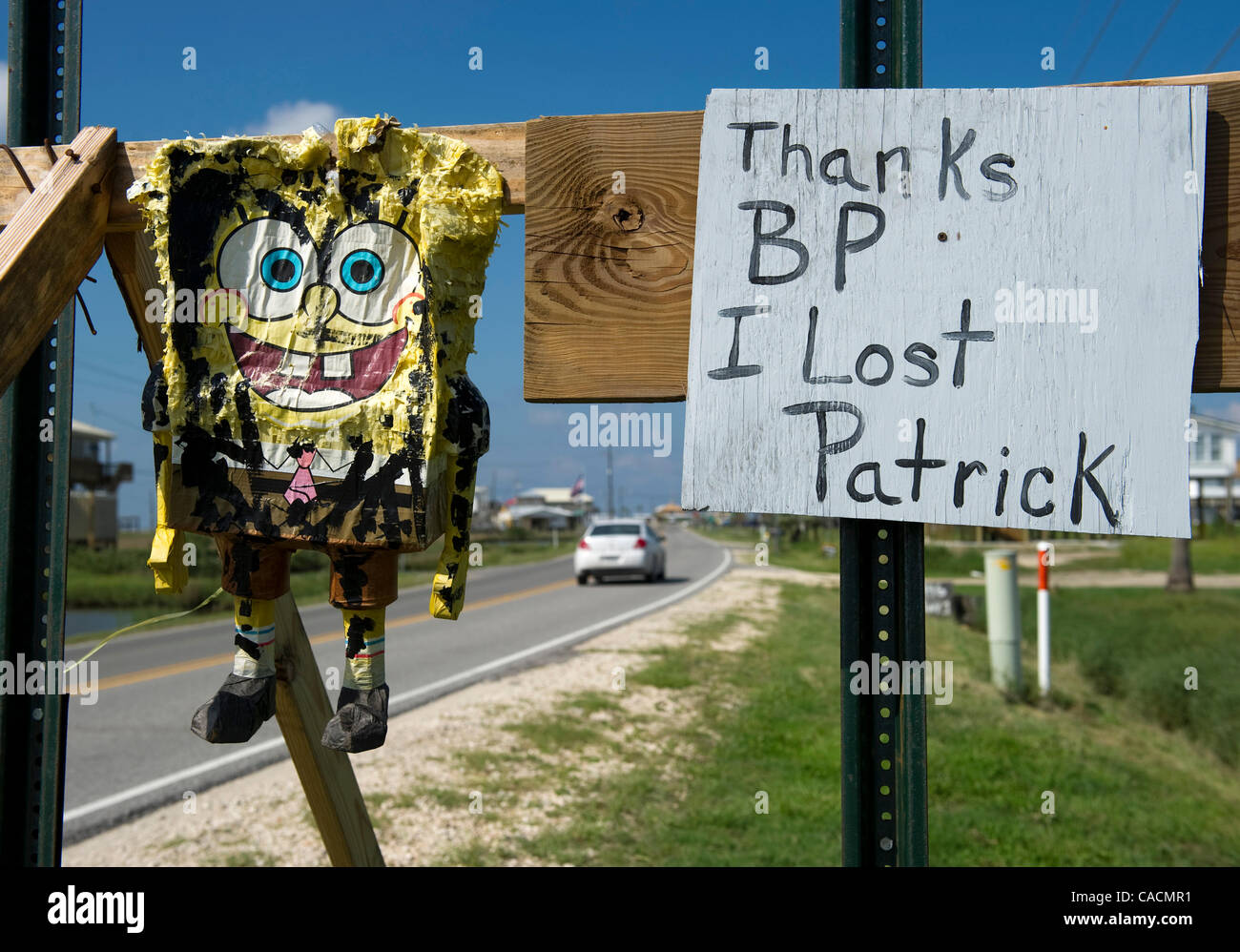 June 10, 2010 - Grand Island, Louisiana, US - An ''oiled'' SpongeBob ...