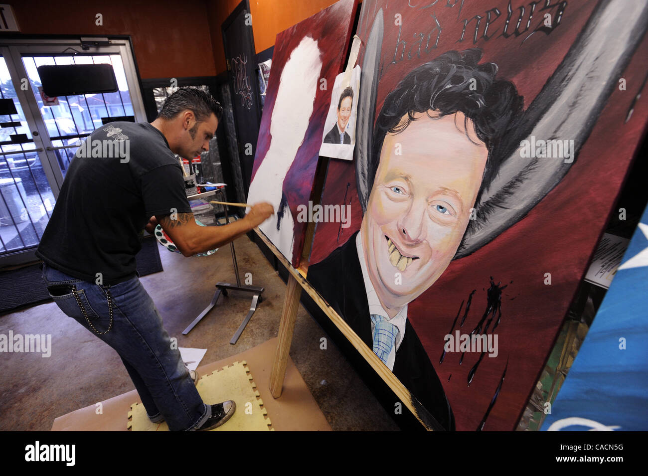 June 21, 2010 - Larose, LOUISIANA, U.S. - Artist Bobby Pitre's portrait ...