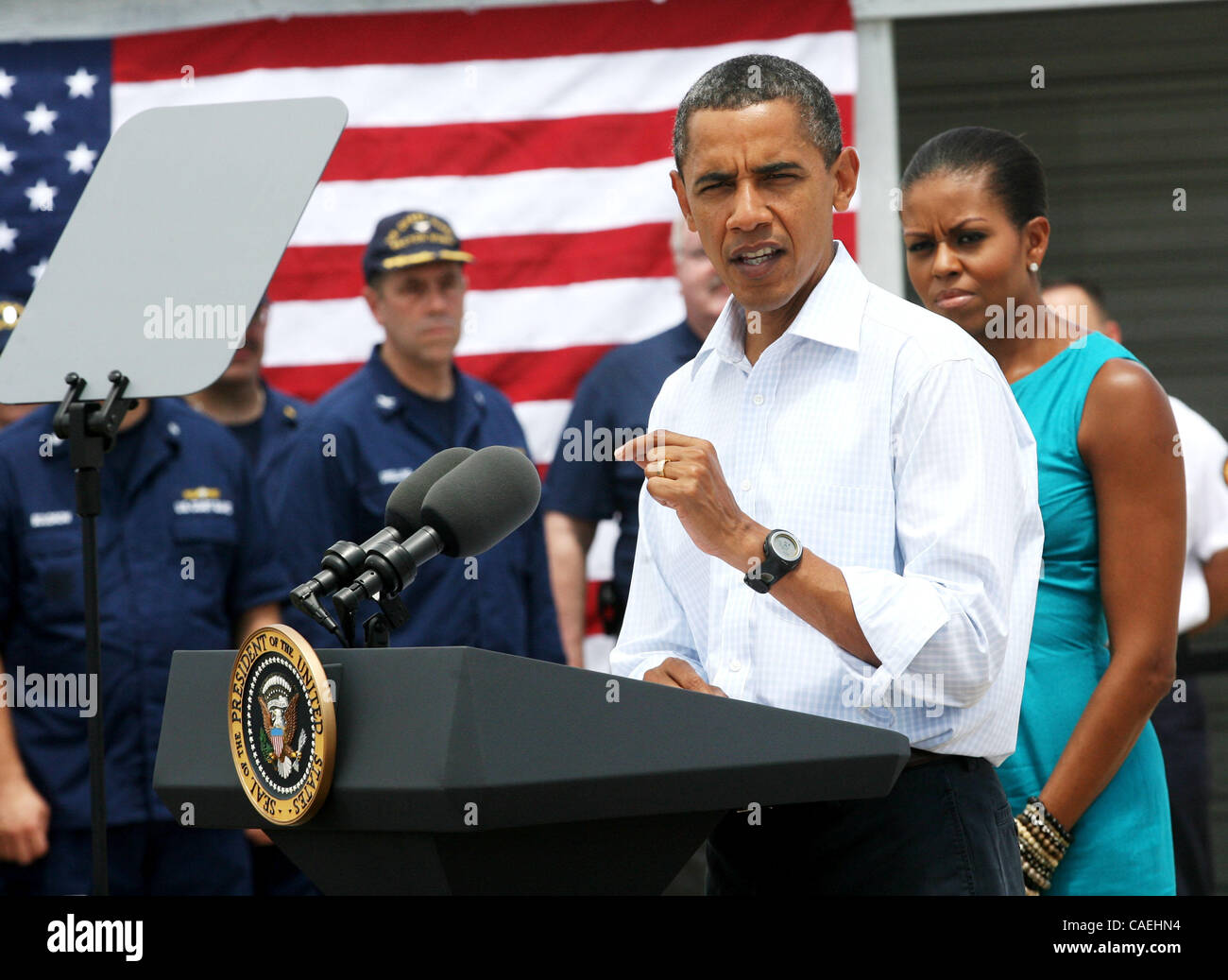 United States President Barack Obama with First Lady Michelle speaks at ...