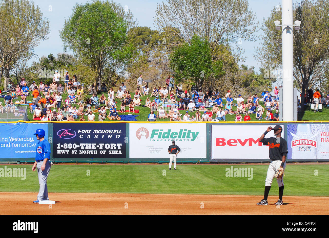 Fans crowd the left field lawn area during the San Francisco Giants ...