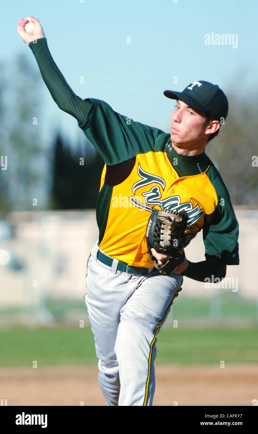 Tracy High pitcher Daniel Heefner throws during a game vs. East Union ...