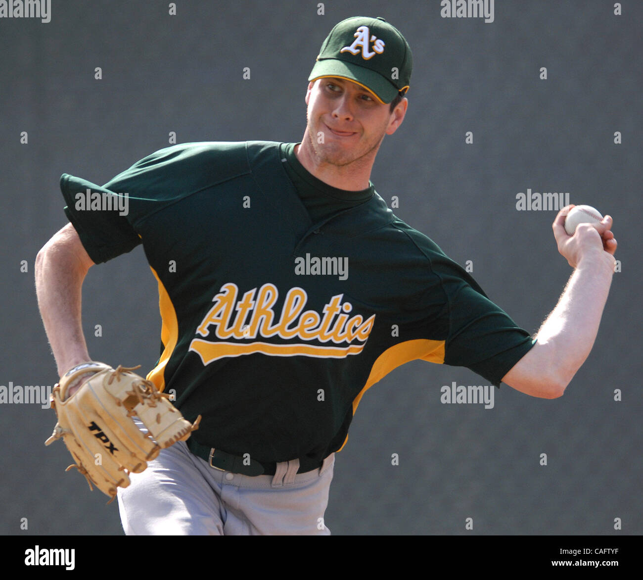 Left hander Jay Marshall pitches during Spring Training at Papago Park ...