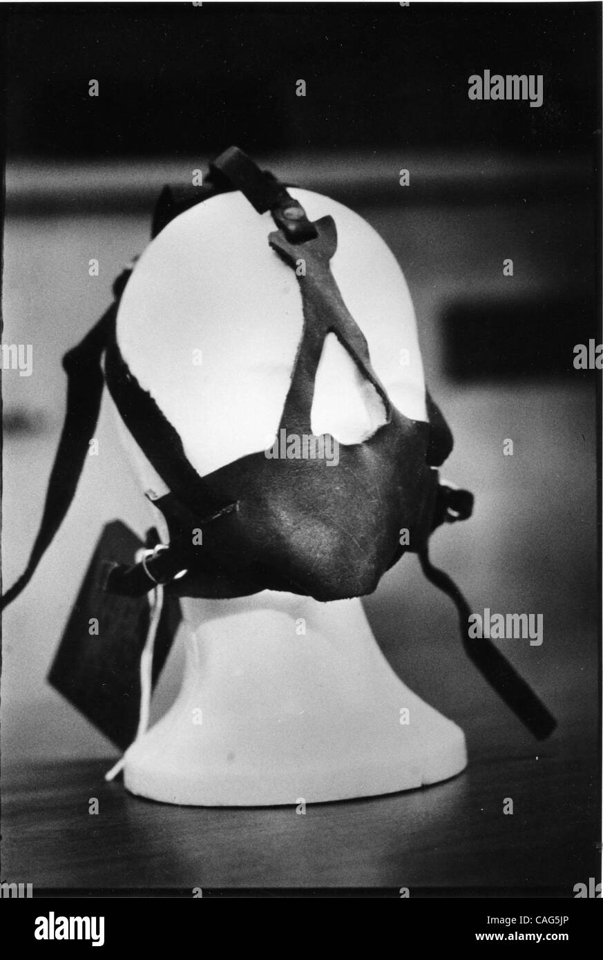 A leather face harness that covers the nose and mouth is among 37 ...