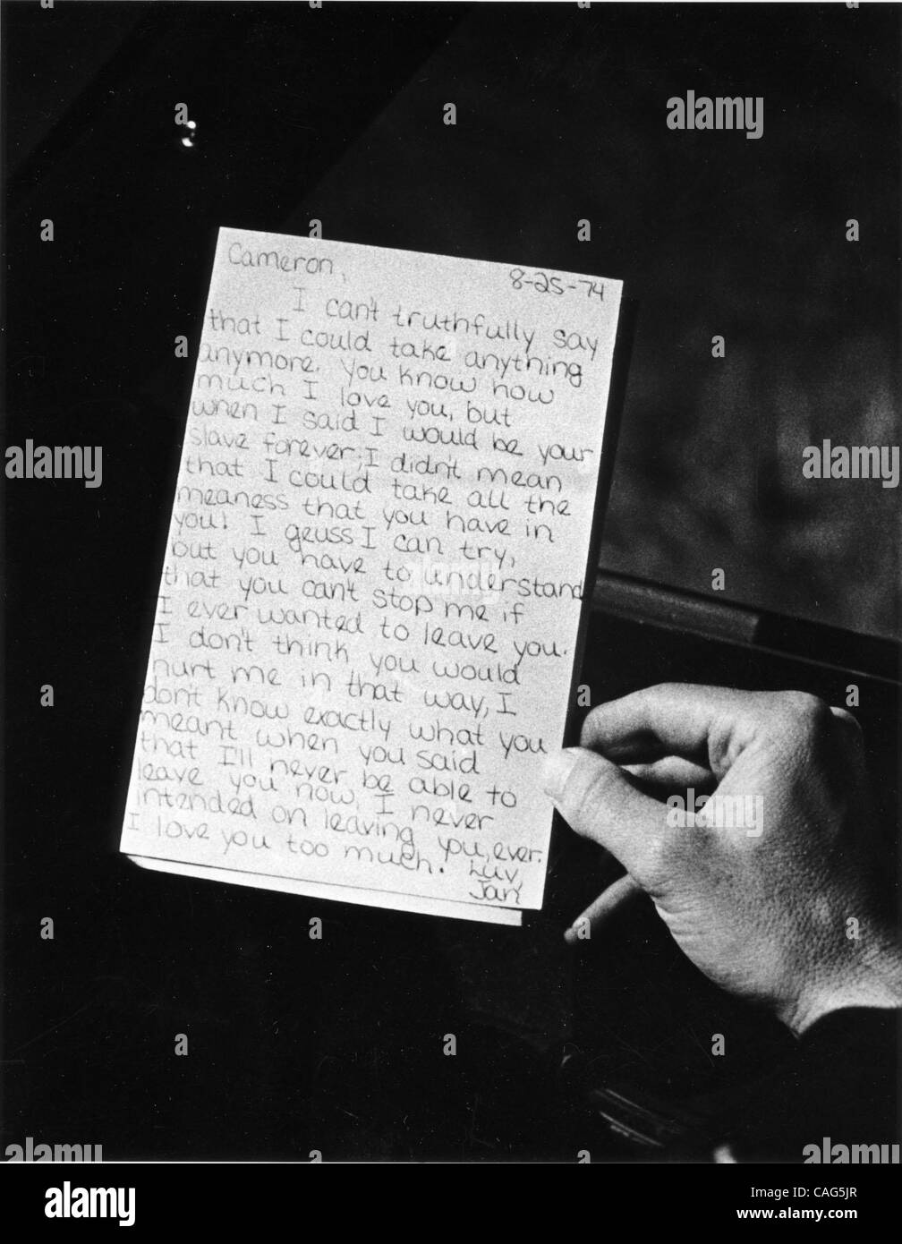 Letter from wife to Cameron Hooker. Scanned in photo circa 11-21-1984 ...