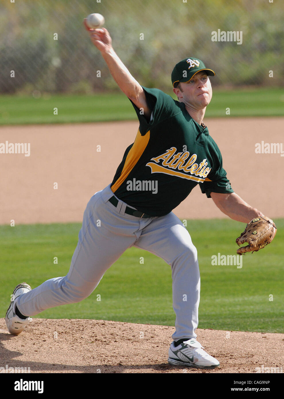 Oakland A's pitcher Rich Harden works on his pitching during Spring ...
