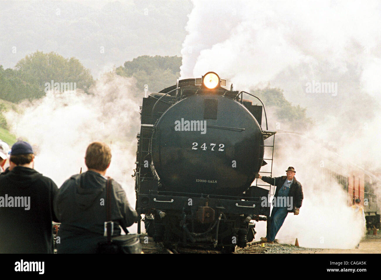 CONDUCTOR JACK STARR rides the tender as ex-Southern Pacific steam ...