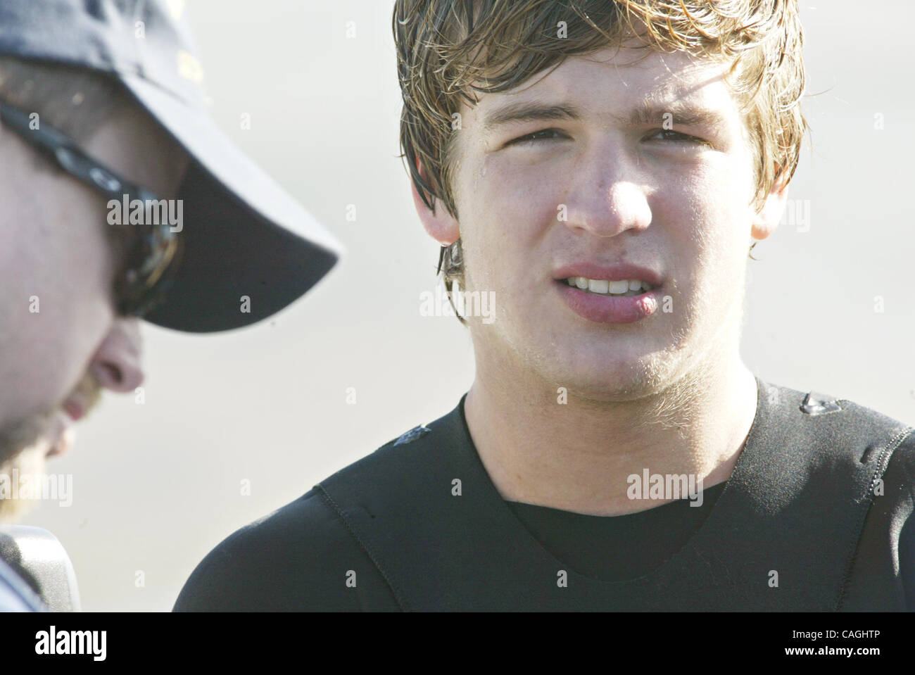 Visiting Brazilian native Eric Urban, 17, is interviewed by a member of ...