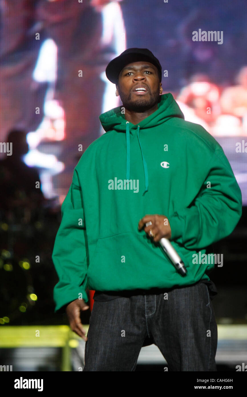50 Cent (sitting in for a song) performing at Chris Brown's concert at ...