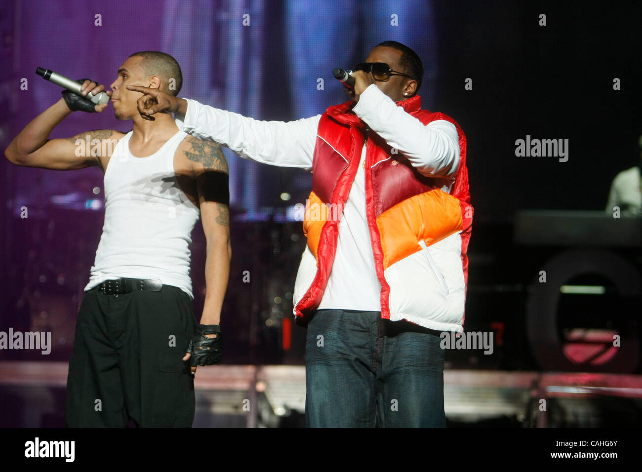 Chris Brown and P. Diddy (sitting in for a song) performing at Chris ...