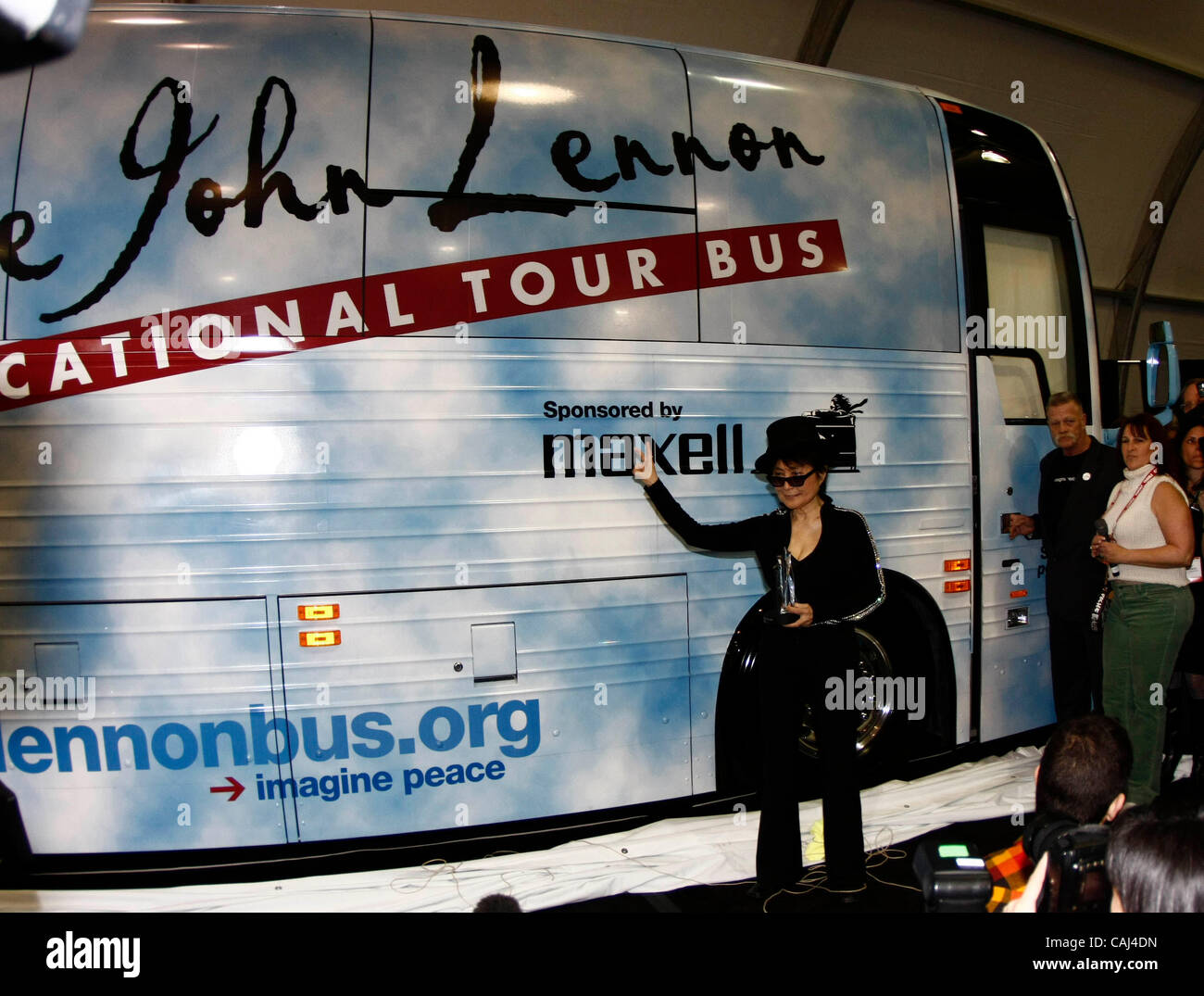 Yoko Ono Lennon unveils The John Lennon Education tour bus at the first ...