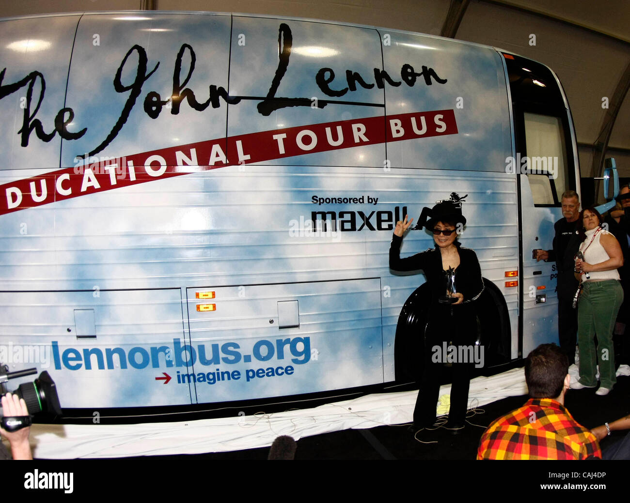 Yoko Ono Lennon unveils The John Lennon Education tour bus at the first ...