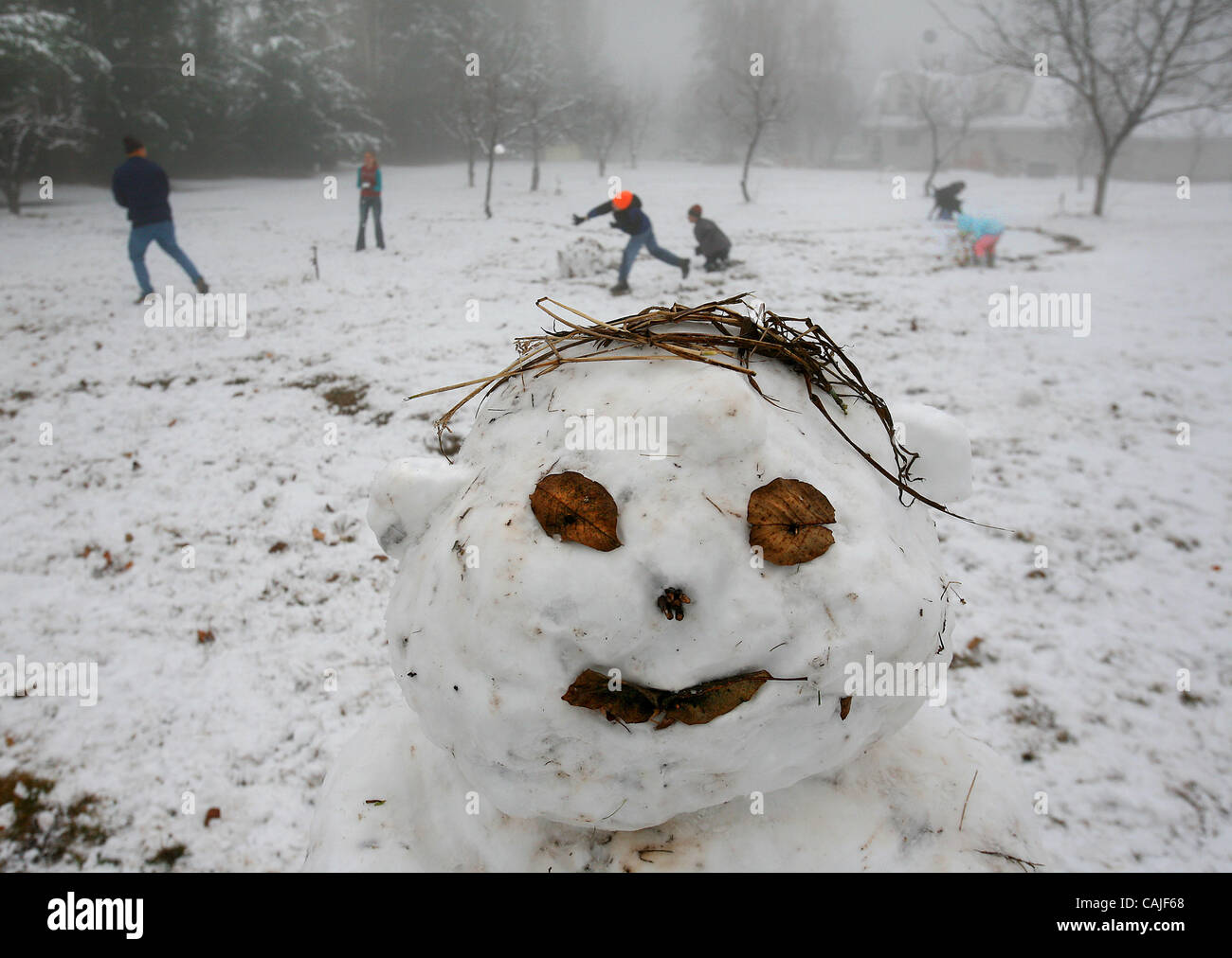 Center, Sam Warrick 8, throws a snowball at his father Steve Warrick as ...