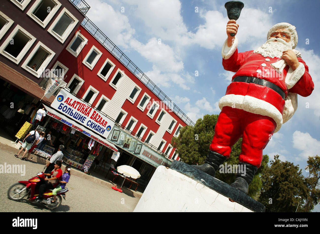 A statue of Santa Claus stands in the village center of Myra Turkey ...