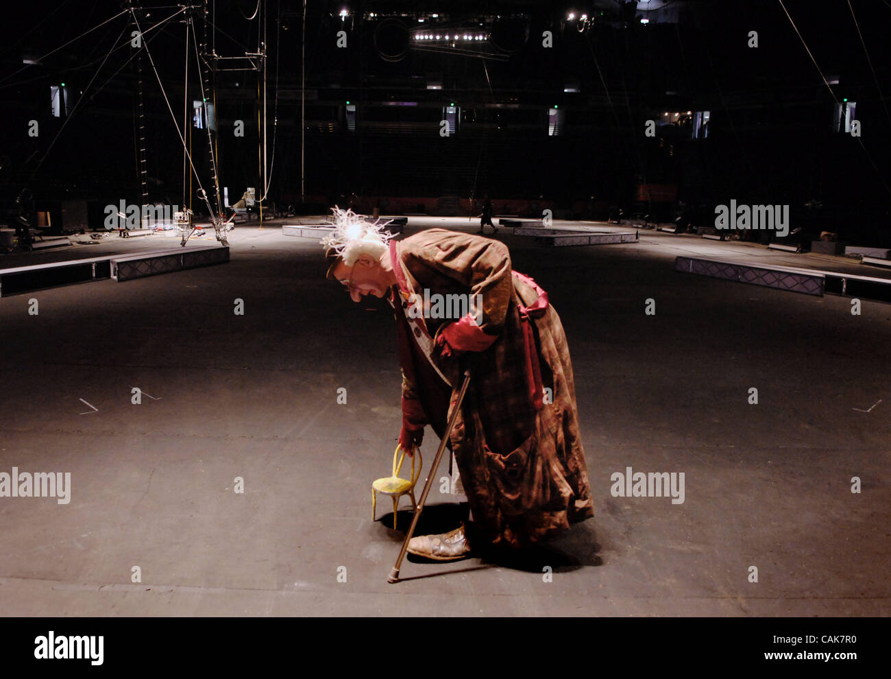 SECOND - Alan Ware, in his character "Grampa" sets his chair down to ...