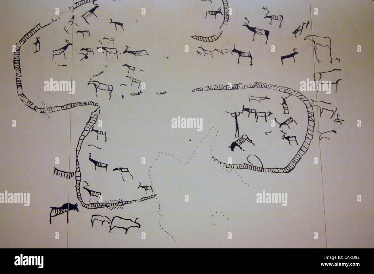 Sept 15, 2007 - Lapland, Finland - A reproduced cave drawing of ...