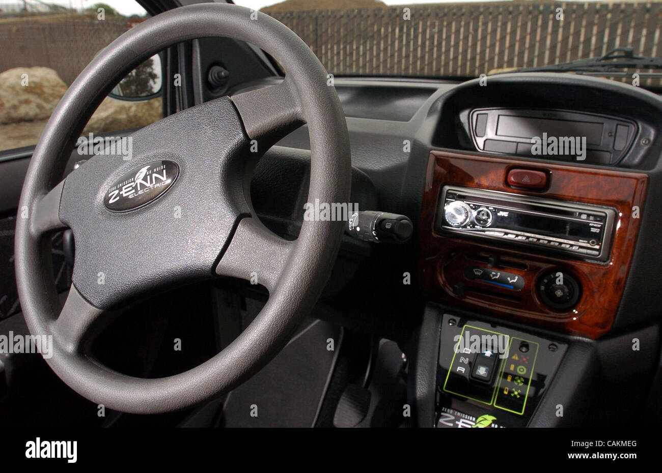 The interior of a ZENN (Zero Emissions, No Noise) car is spare and ...