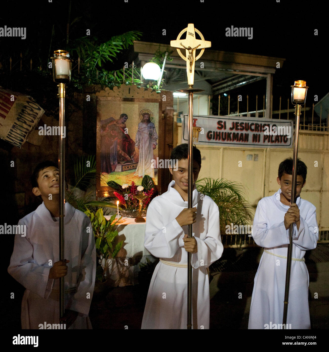 Cebu City, Philippines, 2.April 2012: Three Filipino boys participating ...