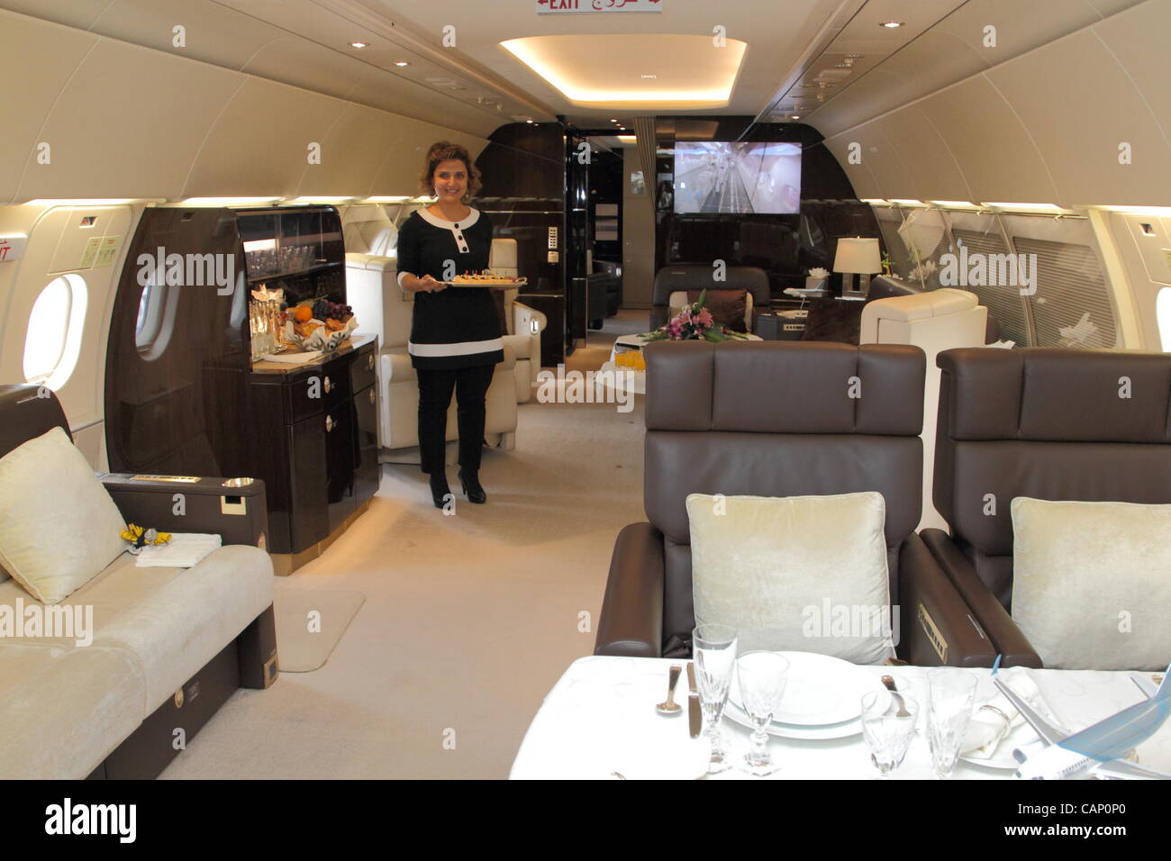 March 30, 2012, Narita, Japan - Interior of Airbus ACJ318 business jet ...