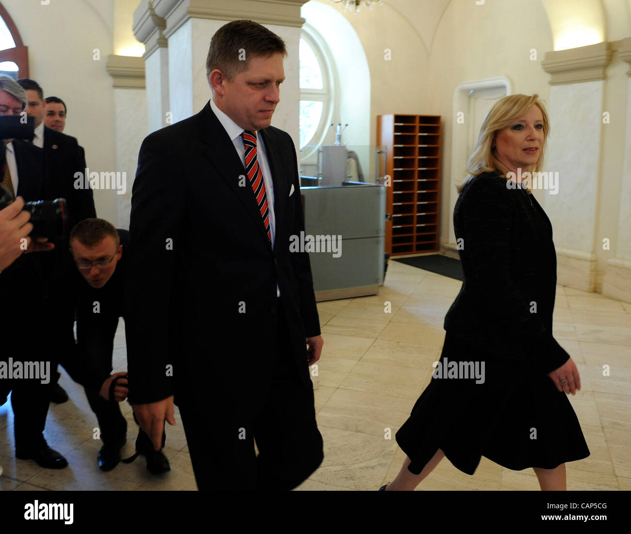 New Slovak Prime Minister Robert Fico, left, and his predecessor Iveta ...