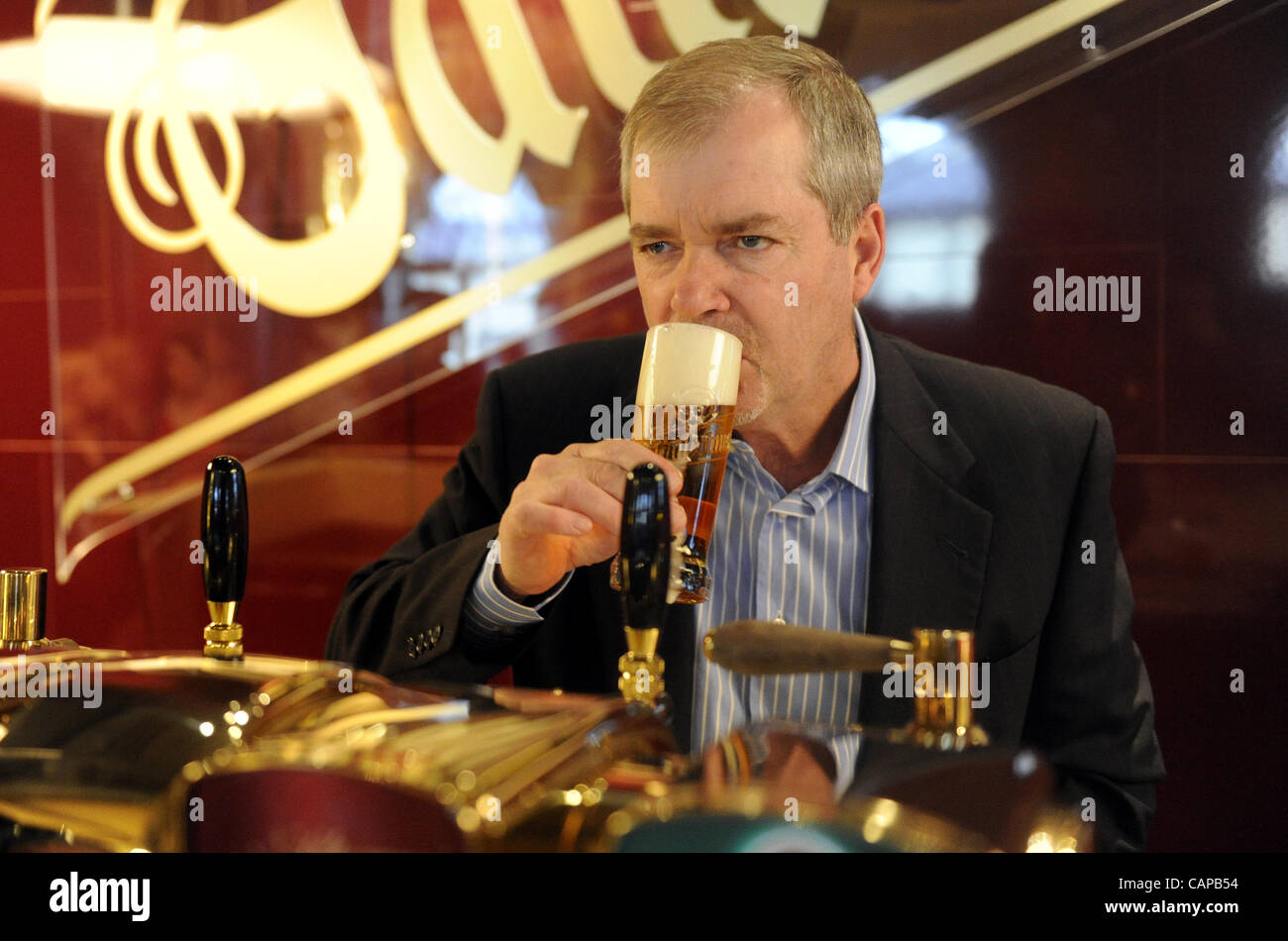 Pilsner Urquell brewery CEO Doug Brodman tastes new GAmbrinus product ...