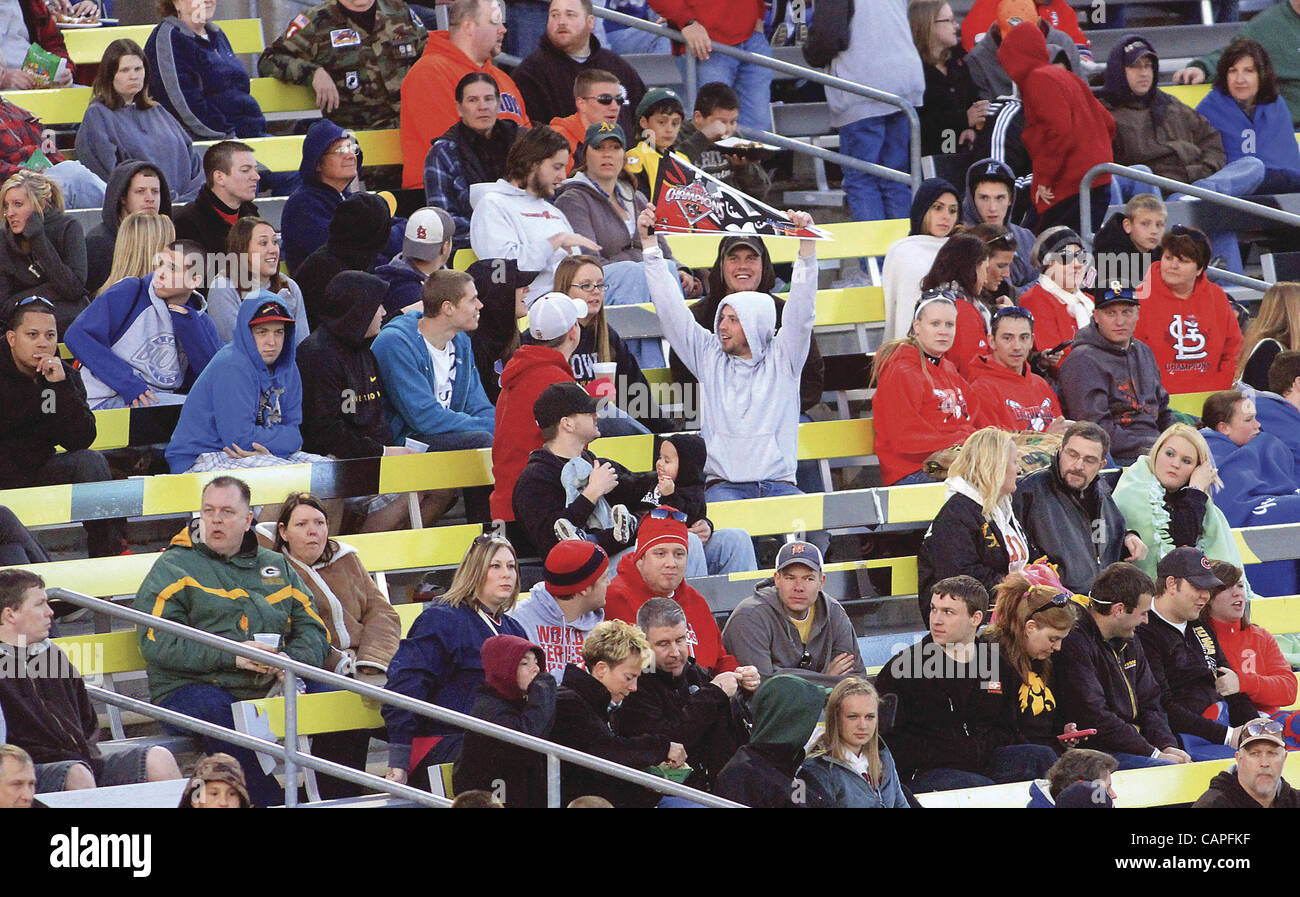 April 5, 2012 - Davenport, Iowa, U.S. - A River Bandits fan holds up ...