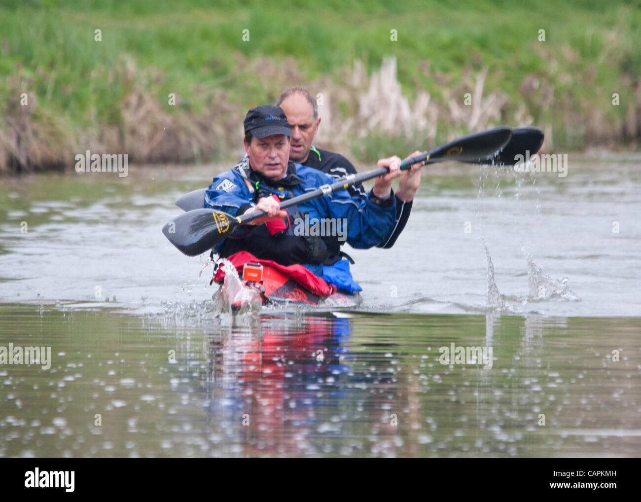 Devizes, UK. 07 April 2012. Roger Hatfield (front) and Sir Steve ...