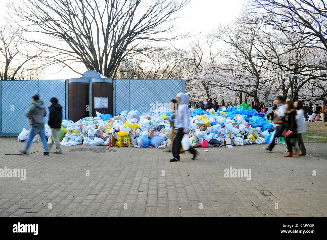 Tokyo, Japan - April 8: Garbage was thrown away in the middle of Yoyogi ...