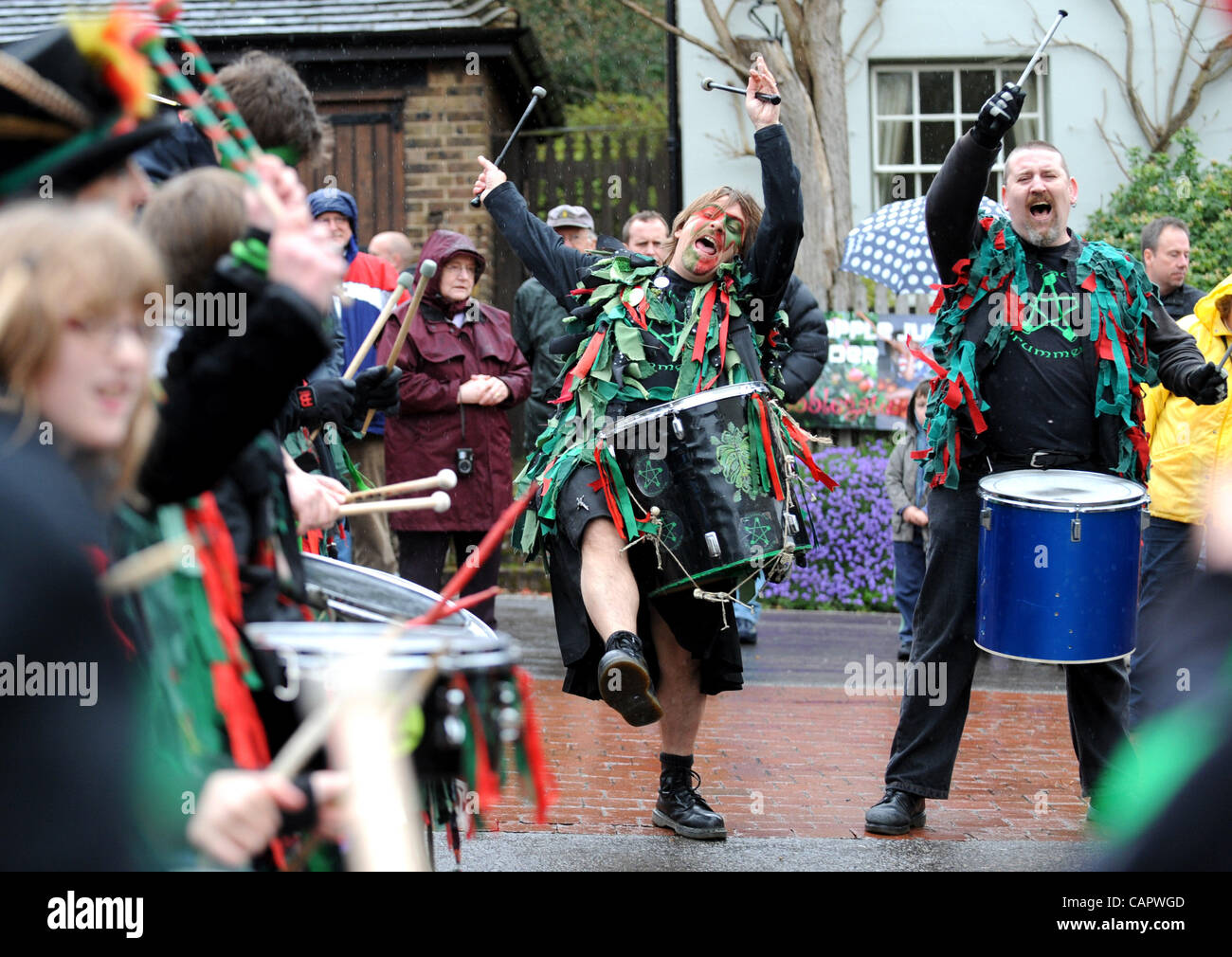 The Pentacle Drummers entertain the crowds in wind and rain at the ...