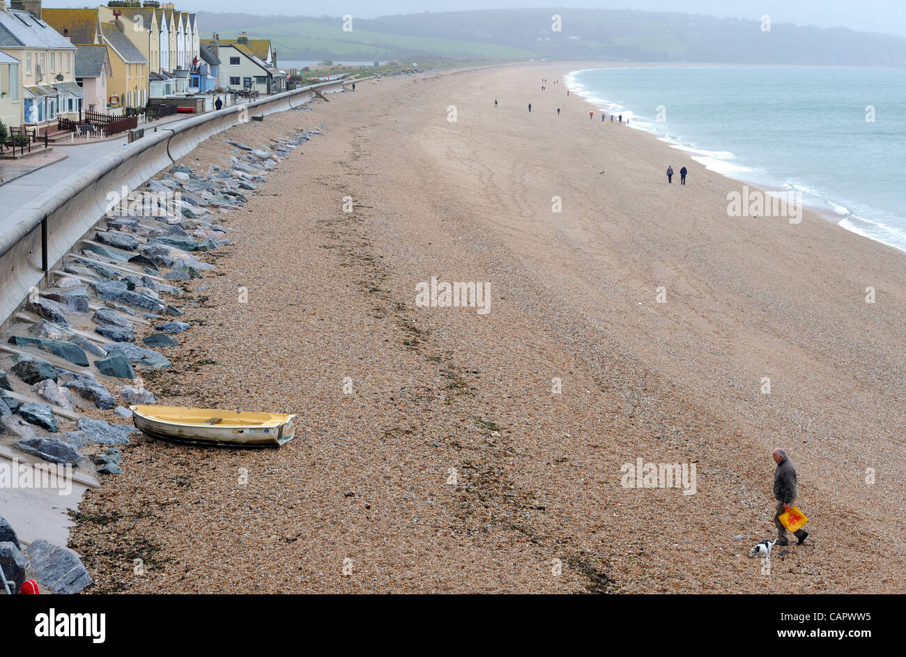 Wet and windy Slapton Sands in South Devon early afternoon on Easter ...