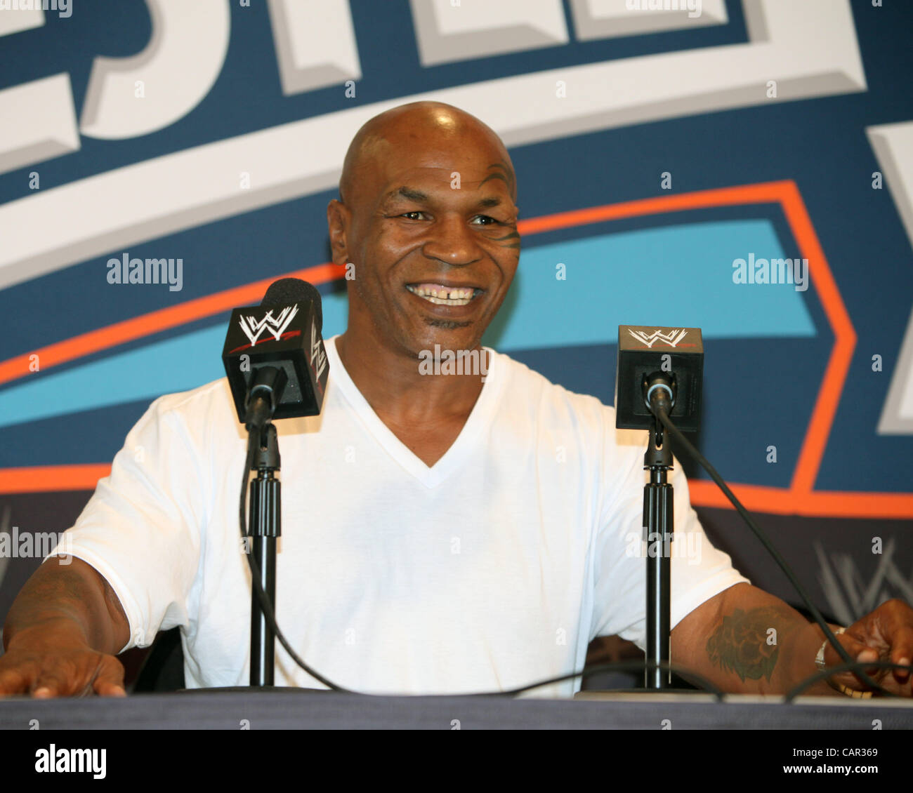 Boxing legend and actor, Mike Tyson speaks to the media before ...