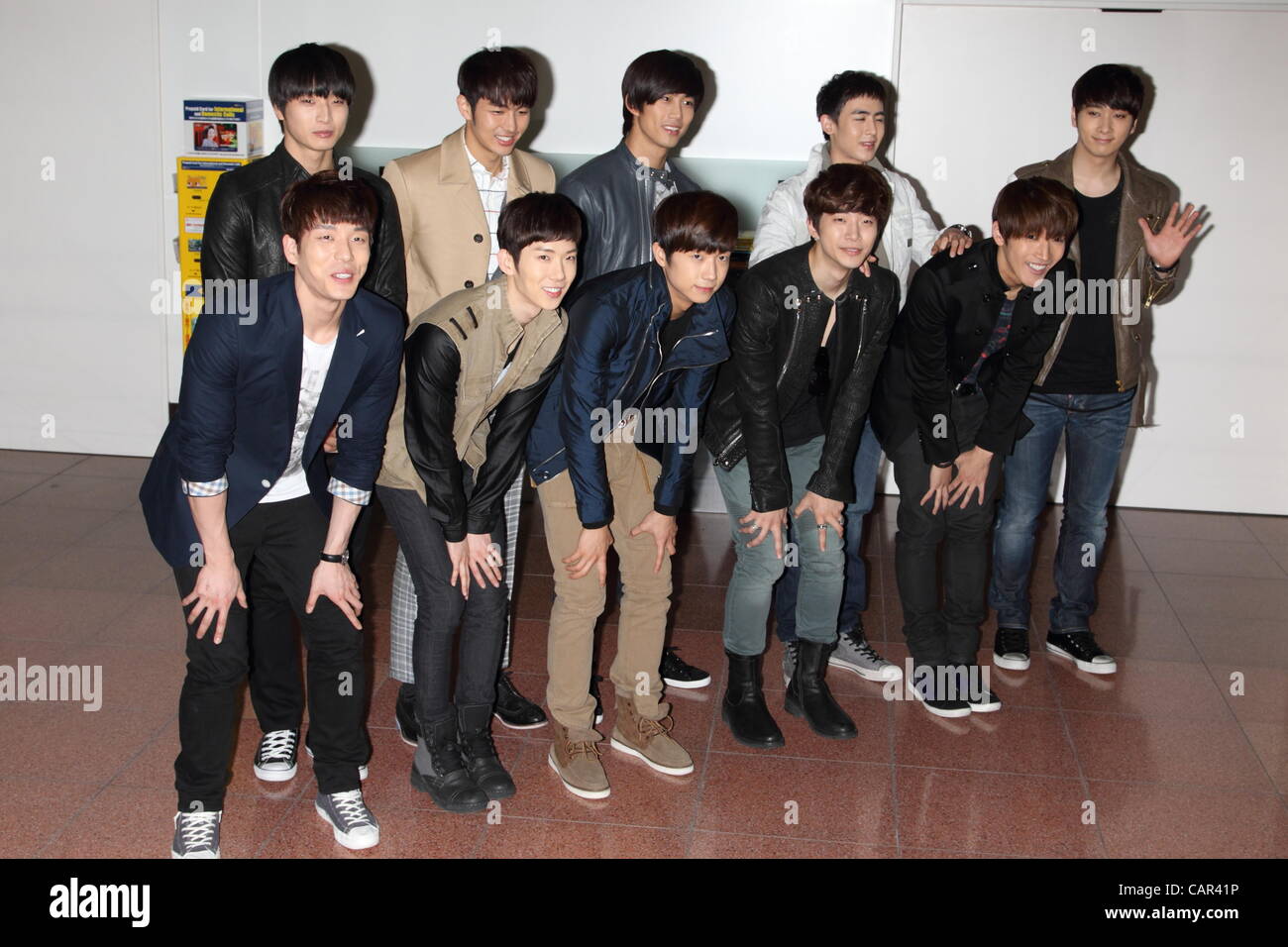 April 10, 2012, Tokyo, Japan - Korean pop group '2PM 2AM' arrives at Haneda International ...