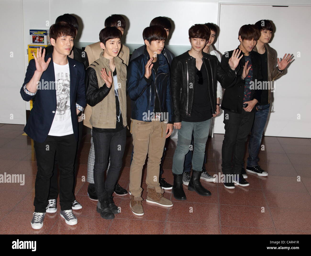 April 10, 2012, Tokyo, Japan - Korean pop group '2PM 2AM' arrives at ...