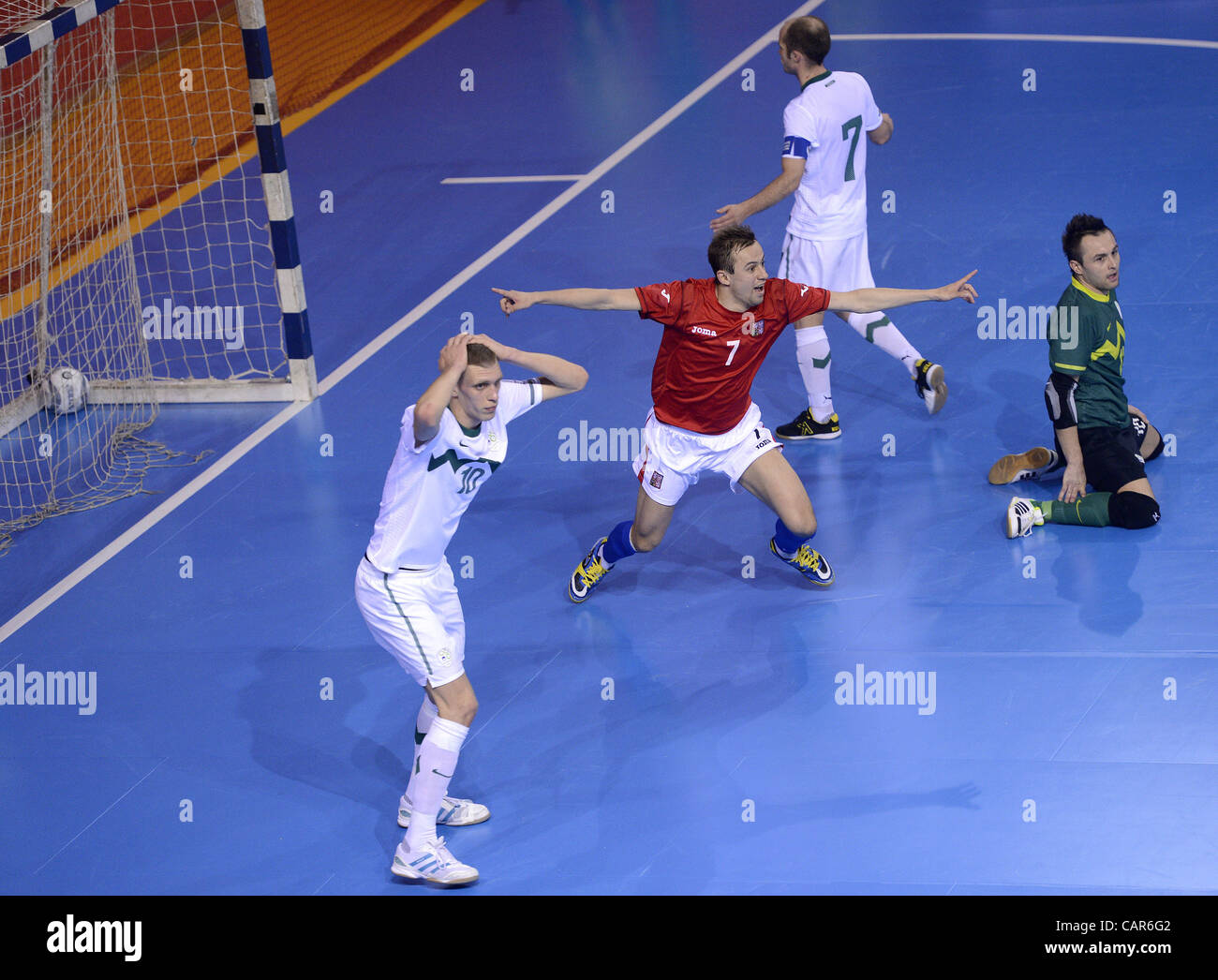 Lukas Resetar (CZE, red) celebrates victory during the World Futsal ...