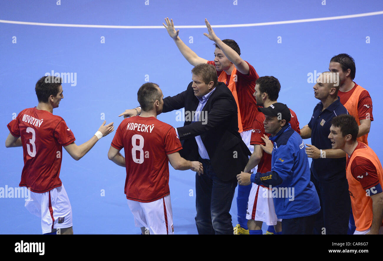 Czech coach Tomas Neumann celebrates with his team victory during the ...