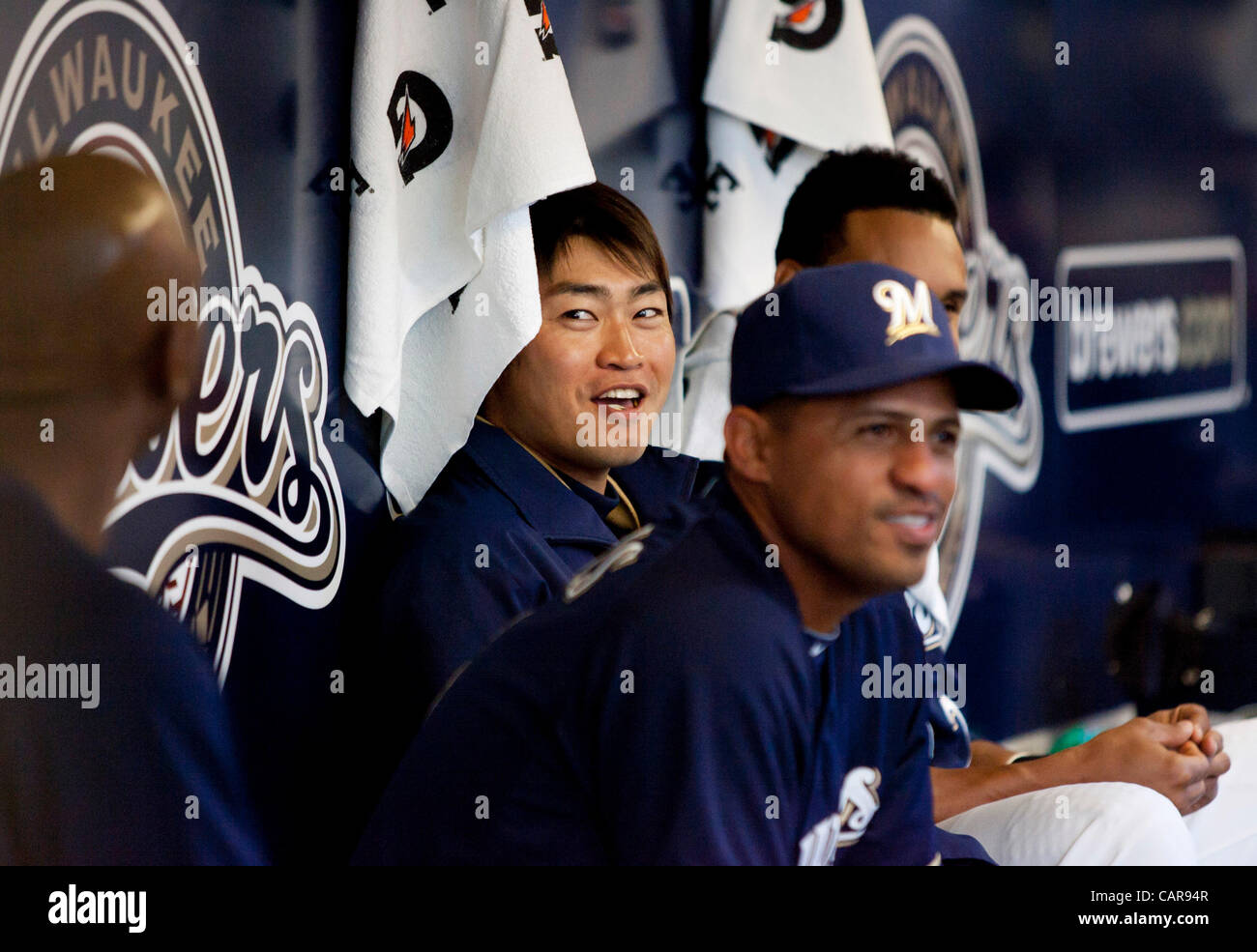 Norichika Aoki (Brewers), APRIL 8, 2012 - MLB : Norichika Aoki of the ...