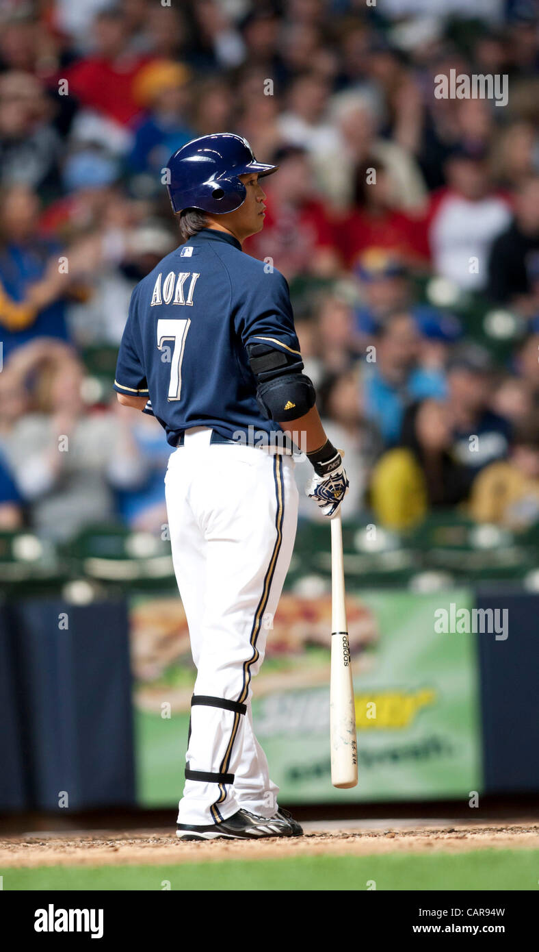 Norichika Aoki (Brewers), APRIL 8, 2012 - MLB : Norichika Aoki of the ...