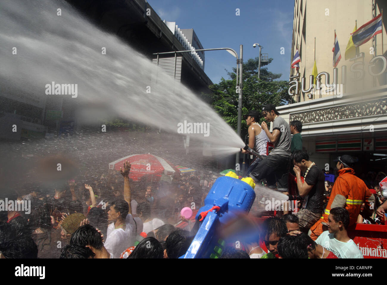 More than a thousand people are celebrating Songkran festival at Silom ...