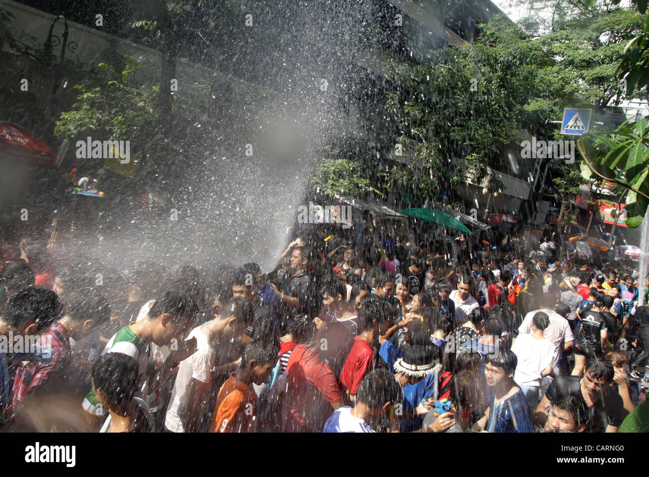 More than a thousand people are celebrating Songkran festival at Silom ...