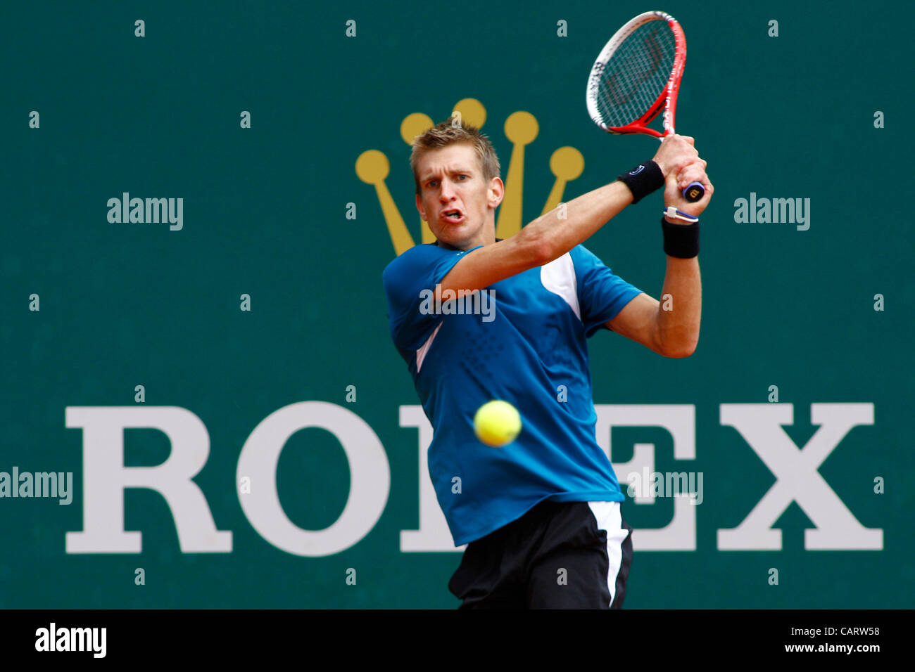 16/04/2012 Monte Carlo, Monaco. Jarkko Nieminen (FIN) in action during ...