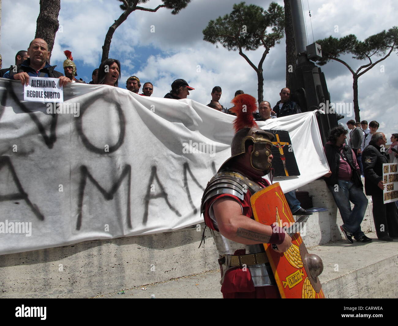 Rome, Italy. 16th April 2012. "Roman centurions" protesting at Trajan's ...