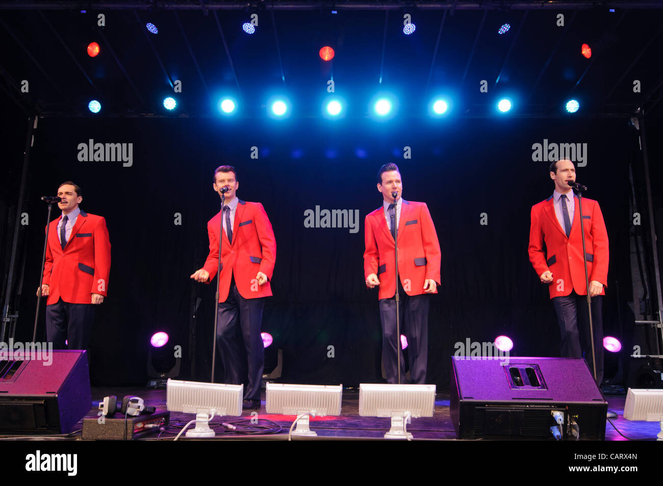LONDON, Covent Garden, 15 April 2012. The cast of the musical, Jersey ...