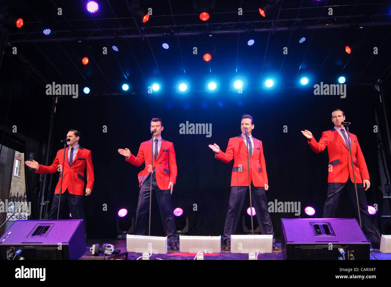 LONDON, Covent Garden, 15 April 2012. The cast of the musical, Jersey ...